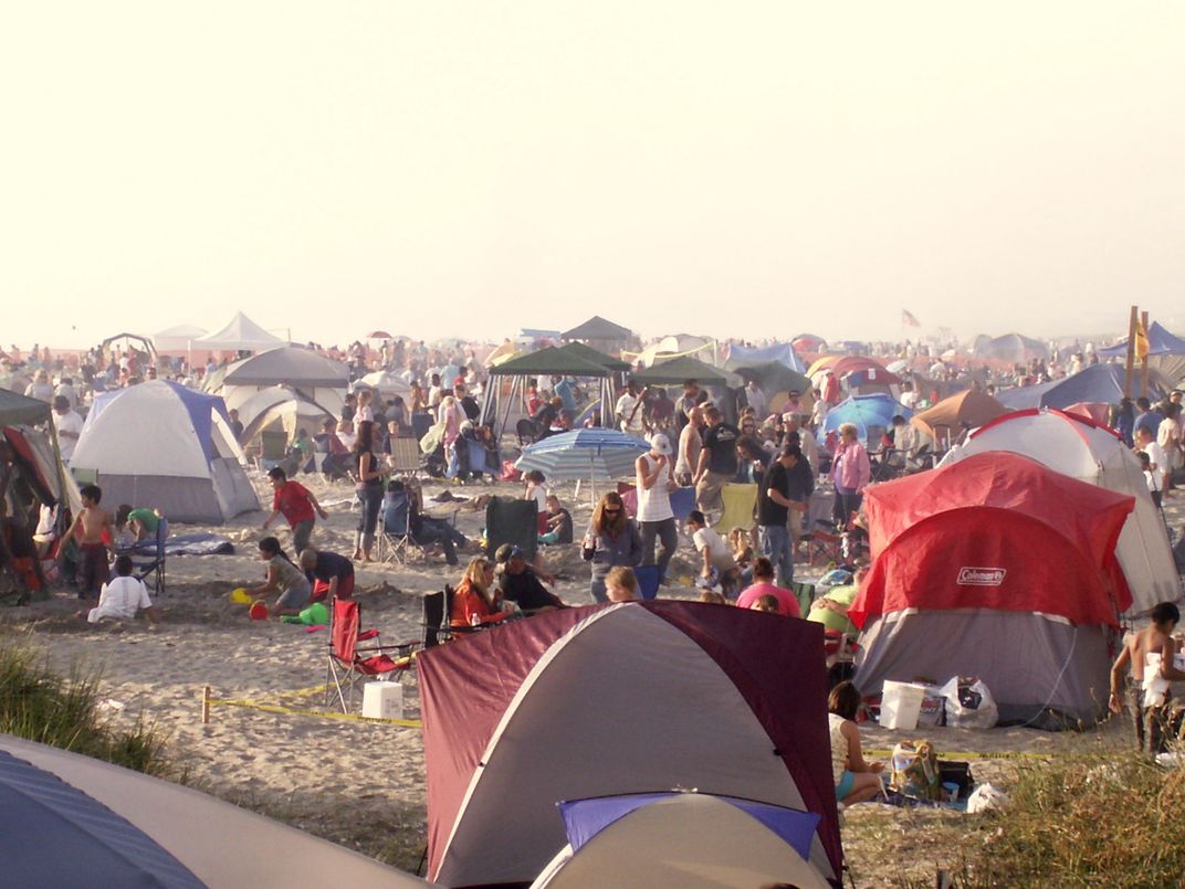 Camping and fireworks on the beach on the 4th of July. So many tents ...