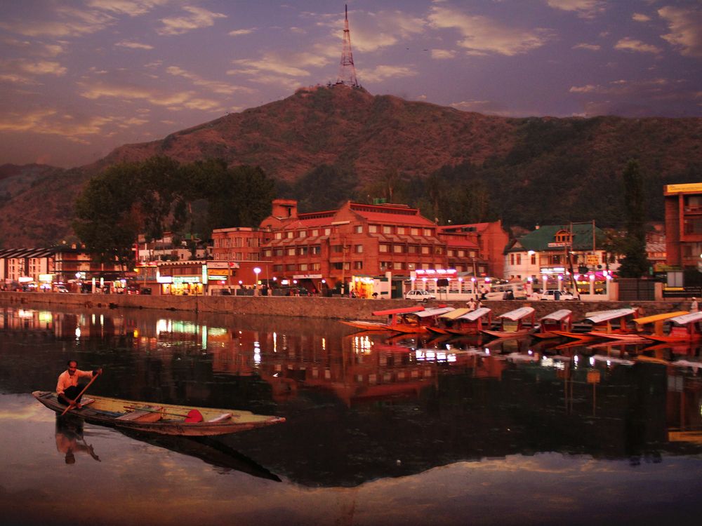 Caption: An evening in Kashmir Description: A clouded colorful sky was ...