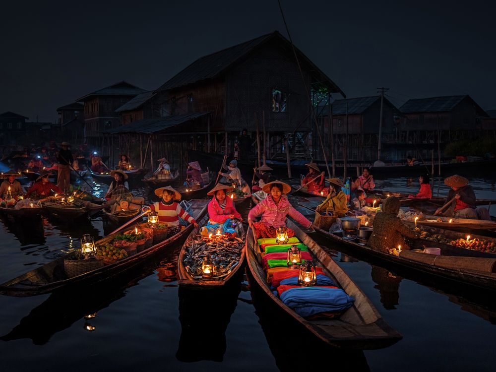 Lantern-Lit Floating Market on Inle Lake | Smithsonian Photo Contest ...