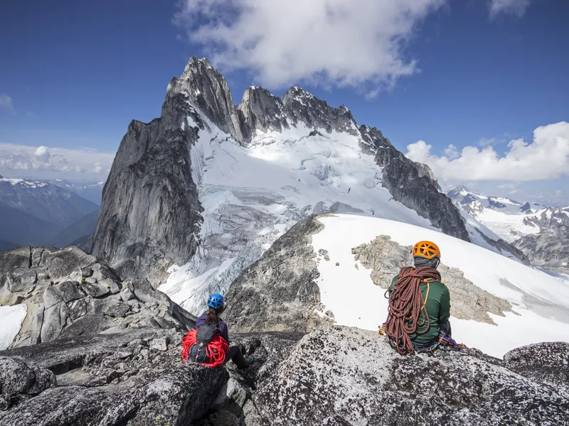 Climbers enjoying the view in Bugaboos Provincial Park, Canada ...