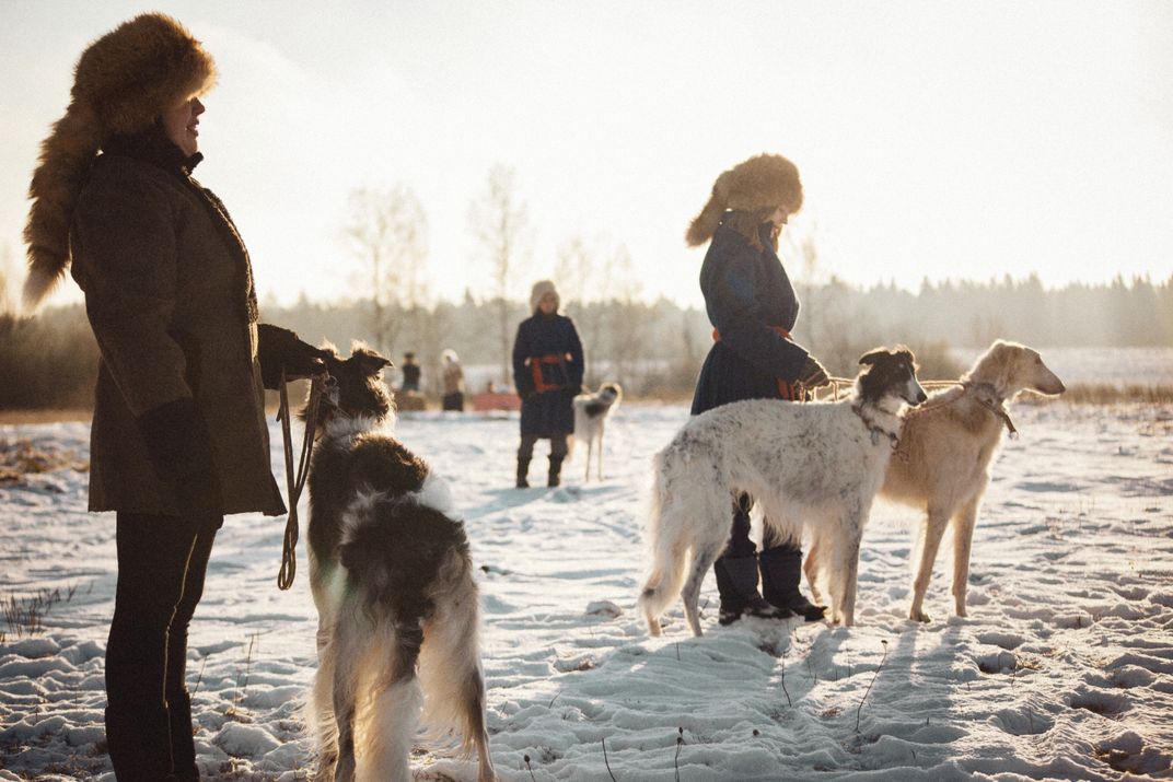Russian greyhounds and their owners on the winter hunting | Smithsonian ...