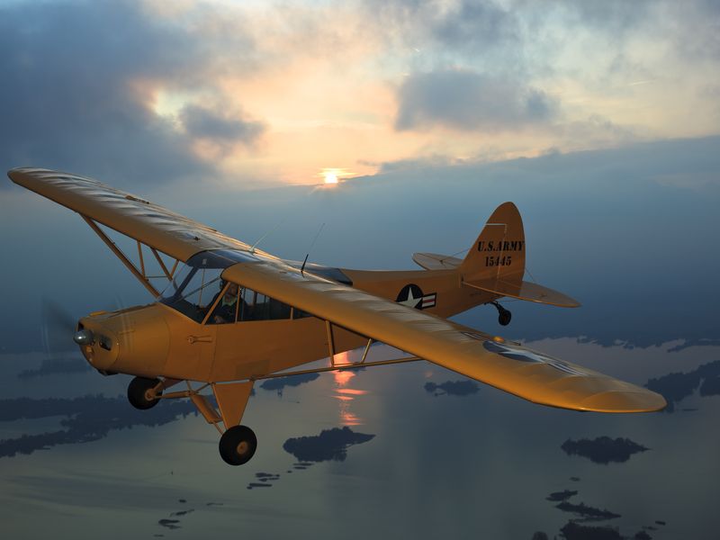 Sundown of classic Piper Super Cub at Loosdrechtse plassen in The ...