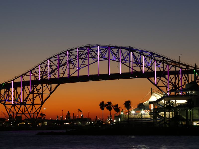 The Corpus Christi Harbor Bridge at night with the new LED programable ...