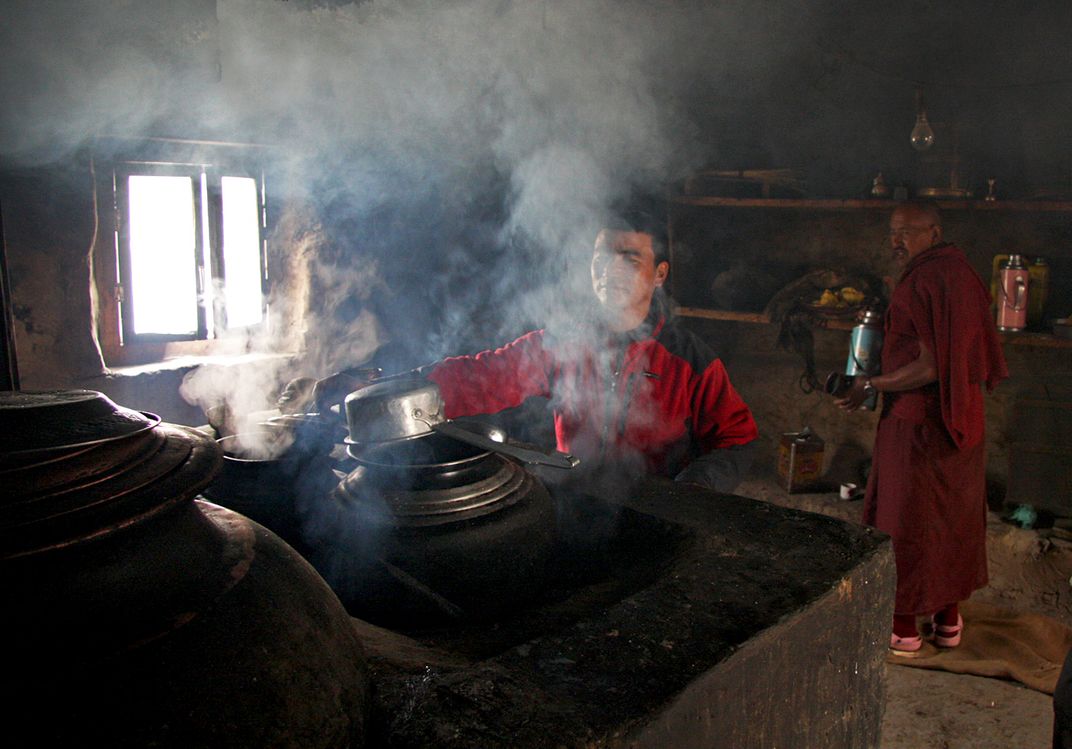 Lamas making Butter Tea at a Monastry kitchen. | Smithsonian Photo ...