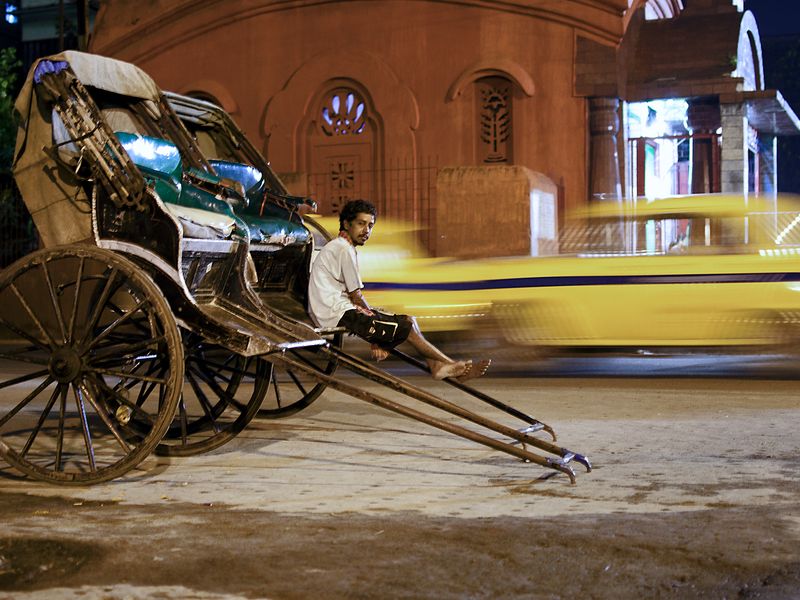 Pulled rickshaw,This photo was taken at kolkata, Wet Bengal, India.A ...