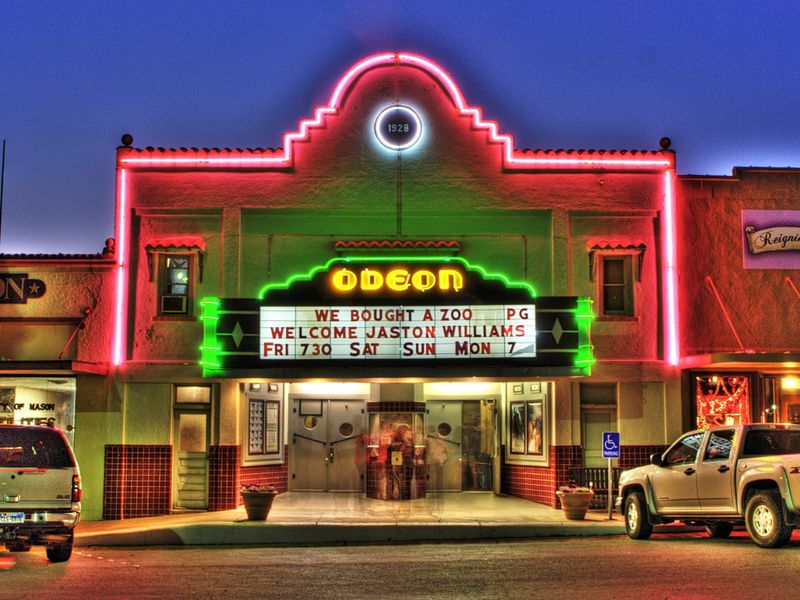 Photographing neon lights at historic Odeon Theater in Texas ...