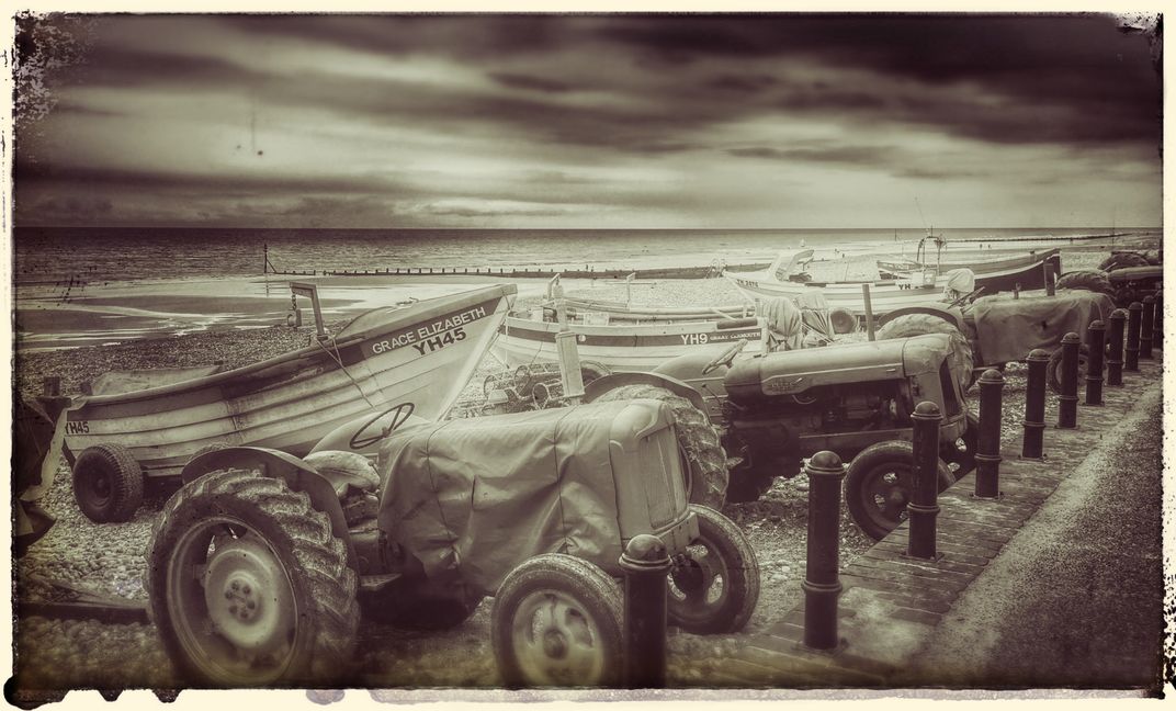 Crab Fishing Boats of duty with the tractors that launch and retrieve ...