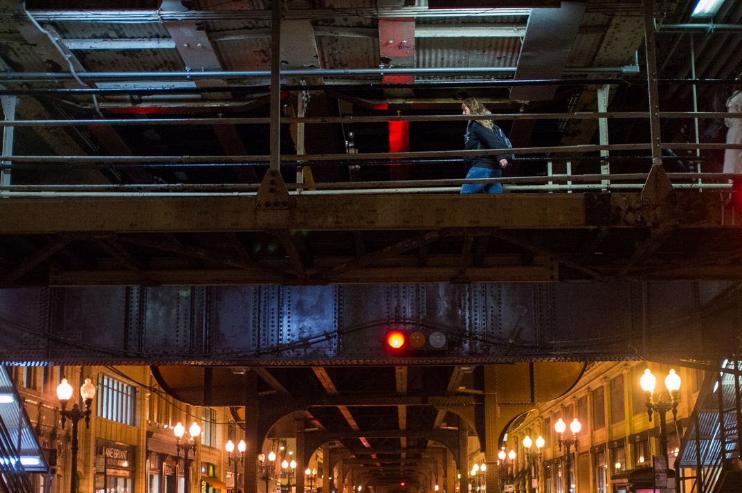Shot during a red traffic light on a Chicago Street under the loop. I ...