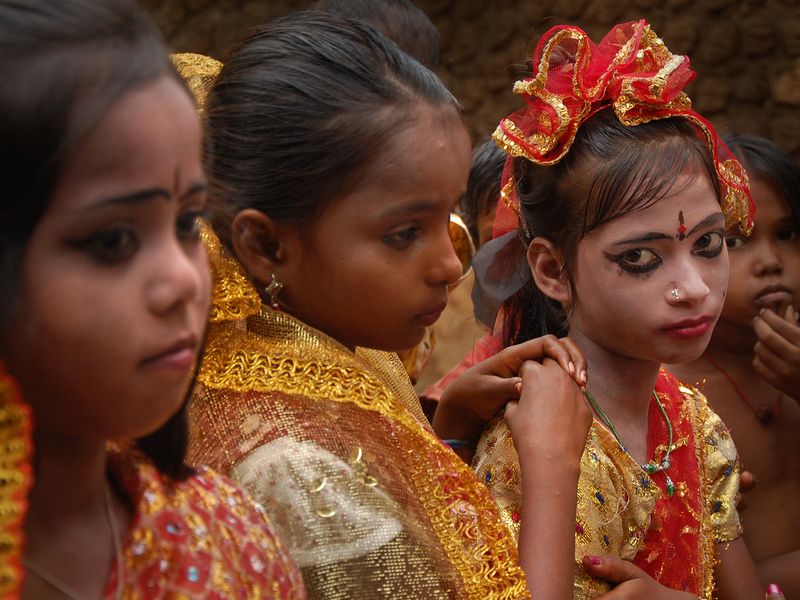 Girls waiting to perform in a rural drama during month long 'Bhadu ...
