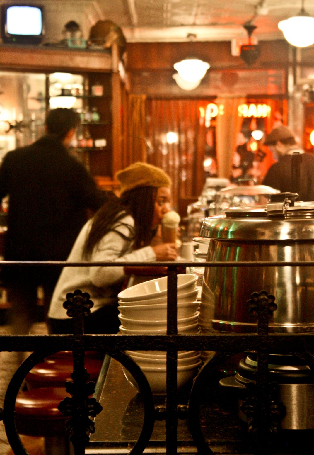 A cold snowy day in a coffee shop. These little family run shops are ...