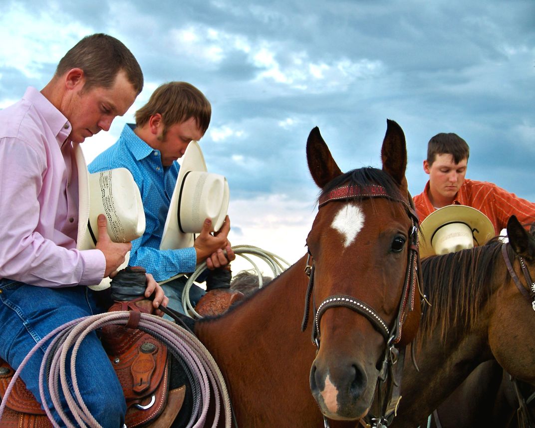 Their Spurs Trembled As Their Hearts Soared. Cowboys bowing their head ...