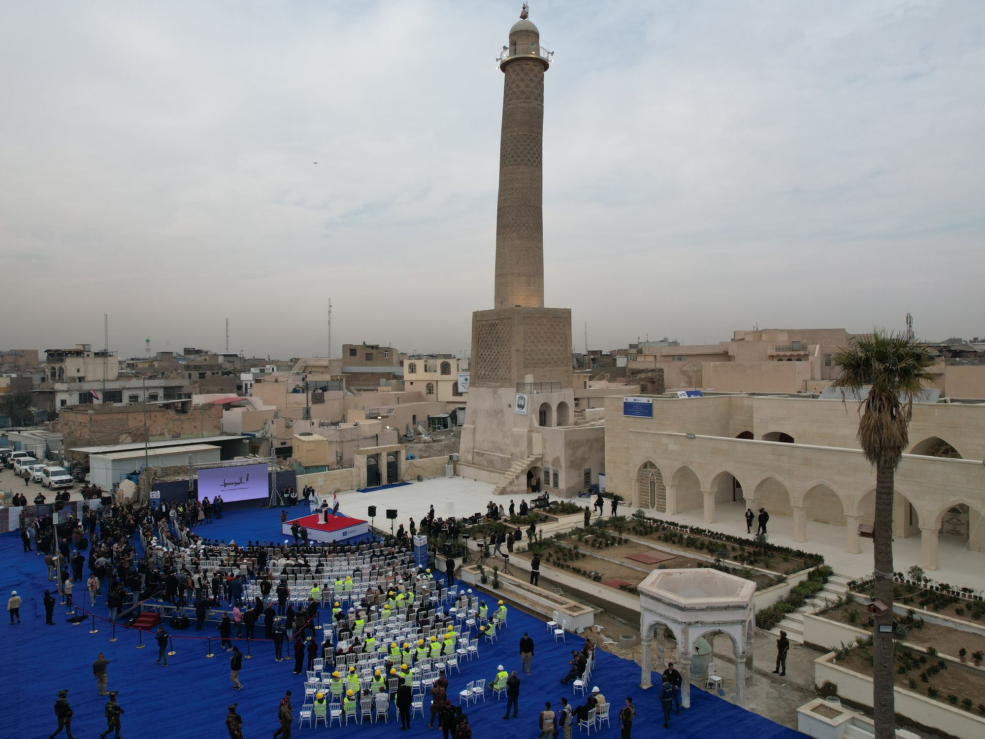 See Mosul’s Historic Leaning Minaret Tower, Rebuilt After Destruction ...