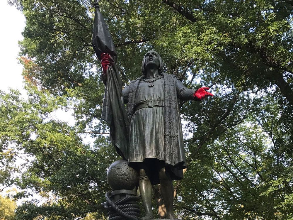 Christopher Columbus Monument Defaced in Central Park