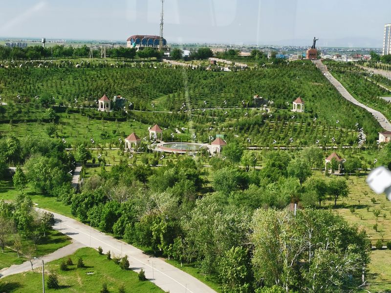 The landscape of the park in Shymkent from bird's eye view ...