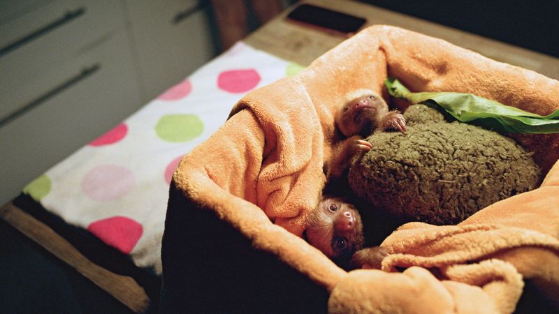 Baby Sloths Eating