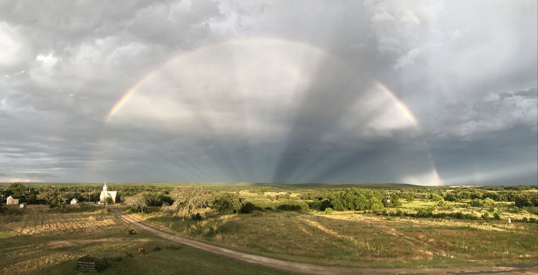 Crepuscular rays and a rainbow after a storm in Central Texas ...