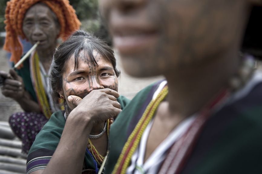 Chin women with tattoo on their faces from Chin state in Myanmar ...