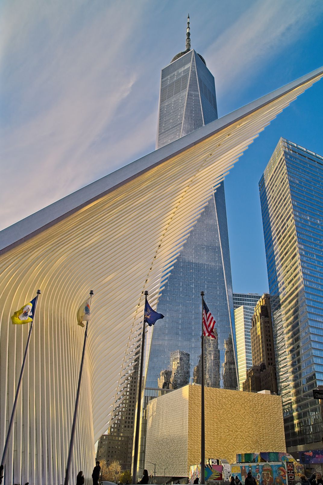 NYC One World Trade Center behind the Memorial Mall Roof Structure ...