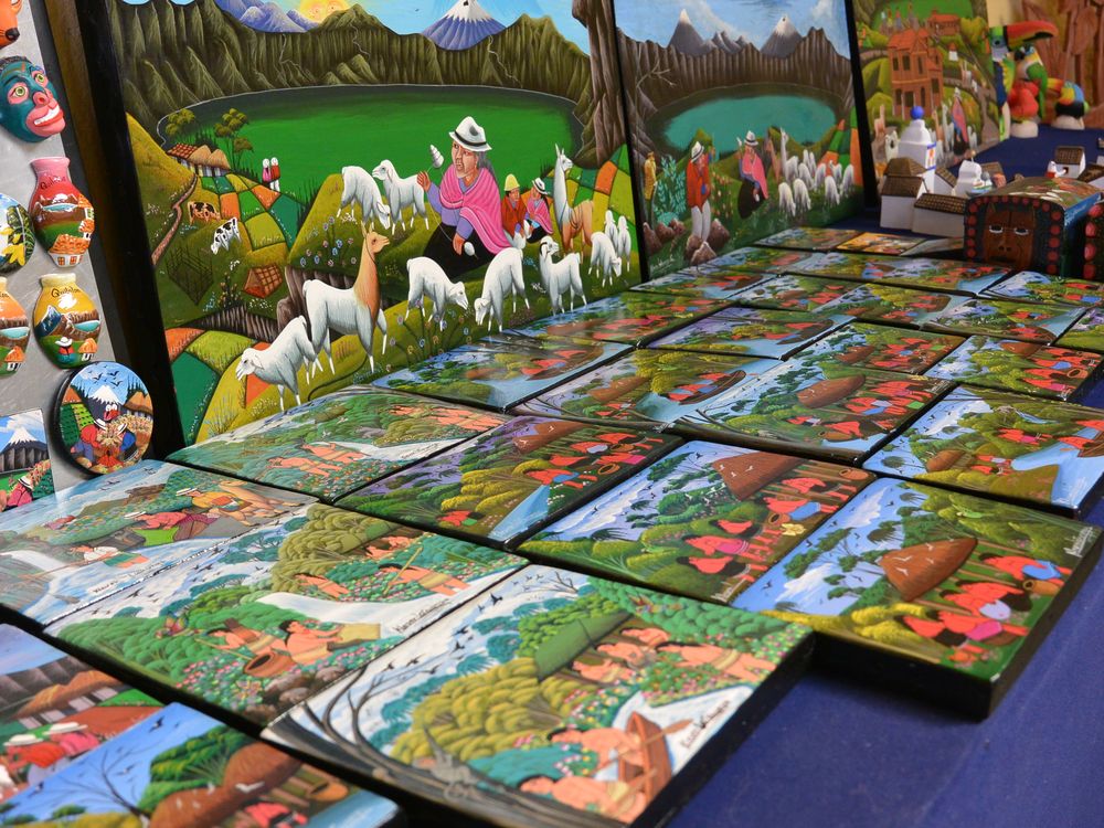 Arts and crafts produced by a native Kichwa painter in Quilotoa ...