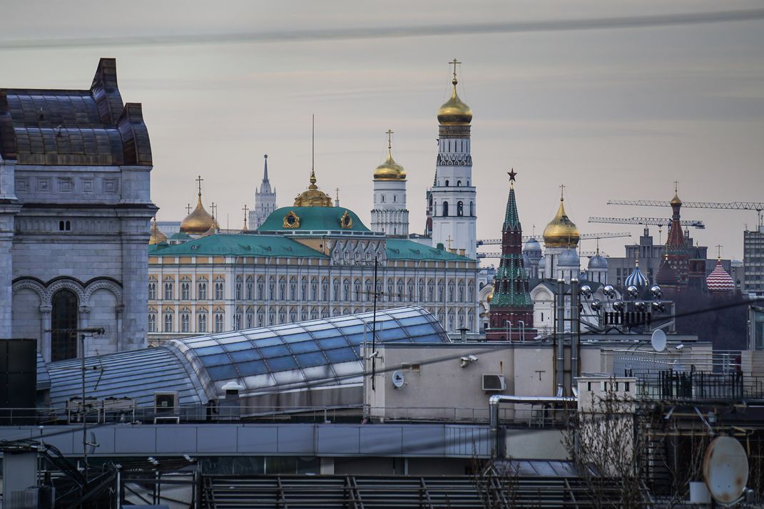 A view of Kremlin onion domes and rooftops taken from my window ...