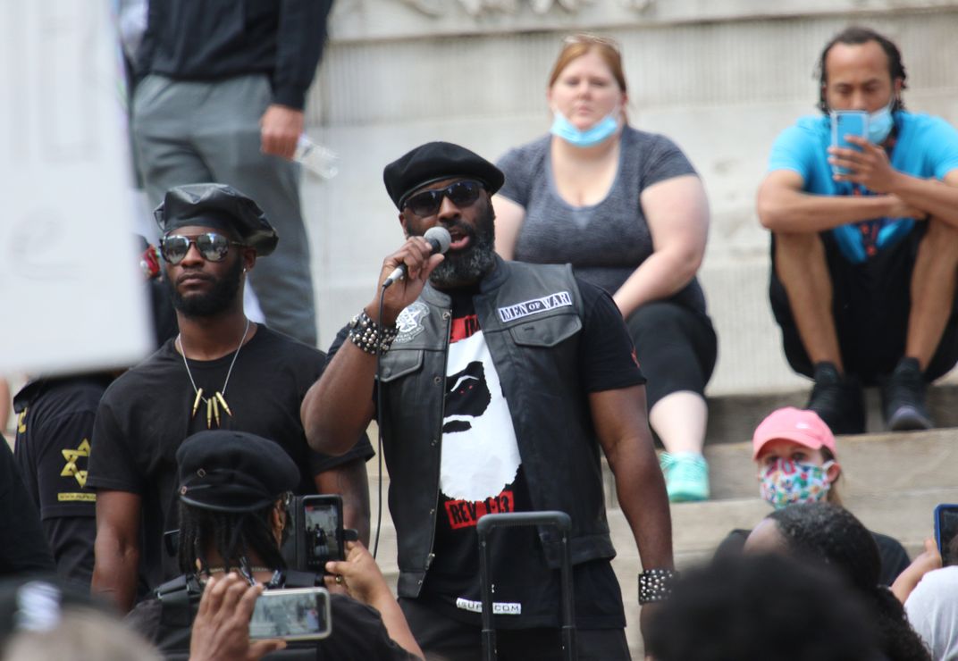 Man addressing crowd at a BLM/George Floyd Protest, steps of the ...