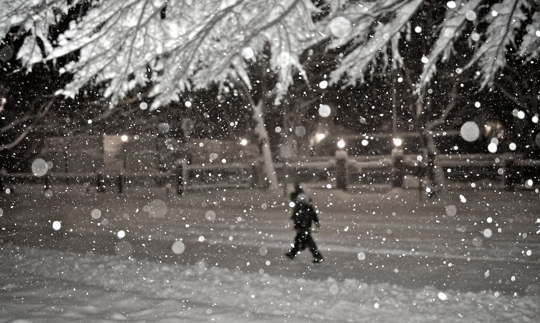 Man walking in snow storm on Schermerhorn St.- Brooklyn, NY ...