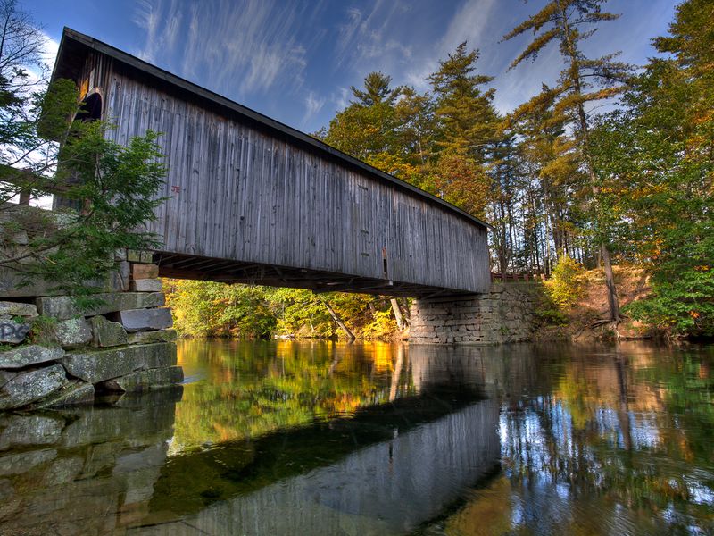 Covered bridge on beautiful fall day in Windham, Maine | Smithsonian ...