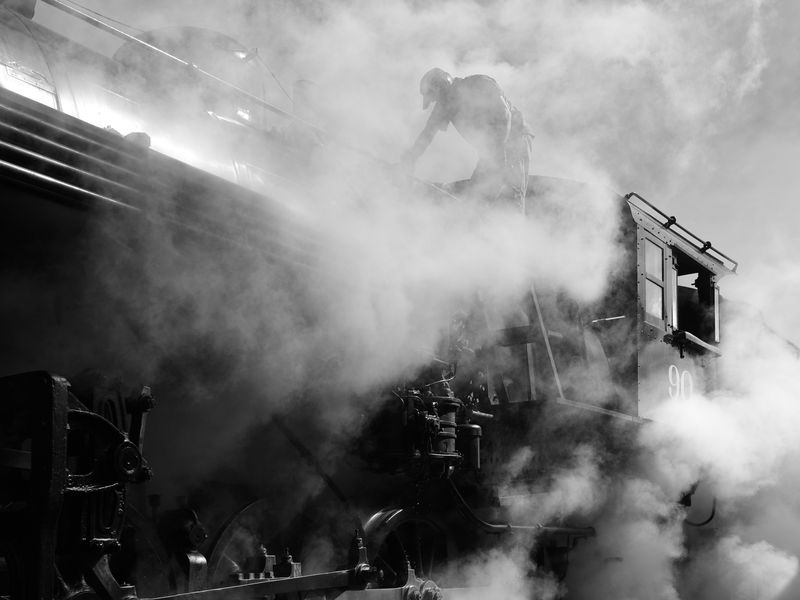 Railroad fireman blowing down the boiler | Smithsonian Photo Contest ...