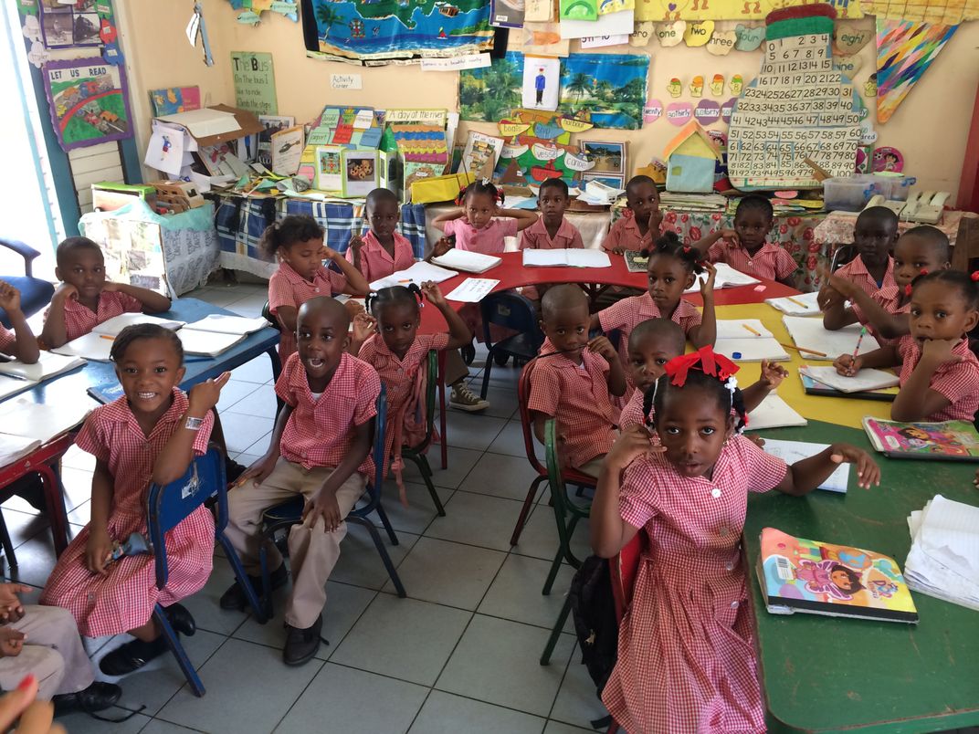 Kindergarteners in Duncans, Jamaica, wearing their school uniforms ...