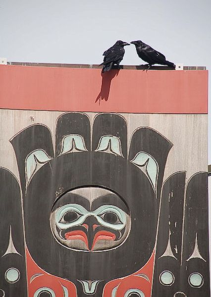 Talking Ravens on the Raven door panel of the community house door ...