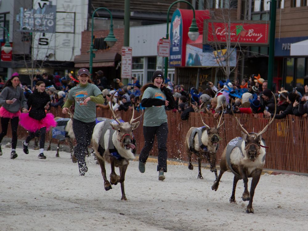 Every March, Runners Race Reindeer Through the Streets of Anchorage
