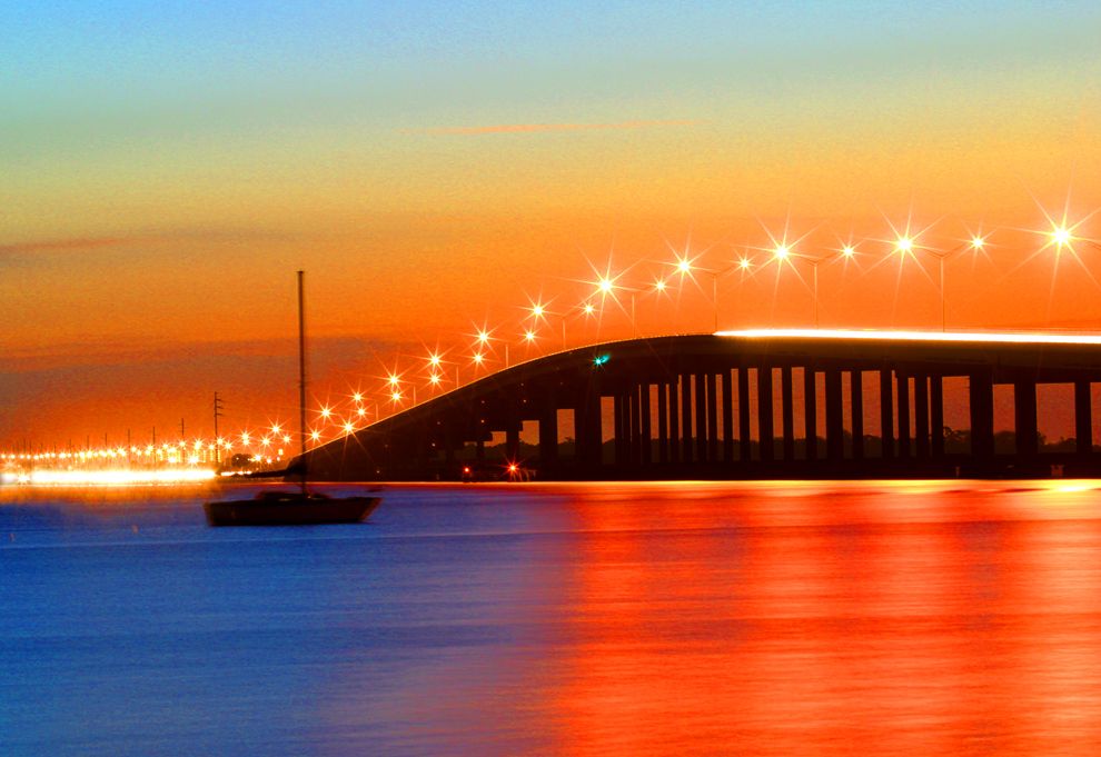 Sunrise on the Indian River Lagoon near the Eau Gallie Causeway ...