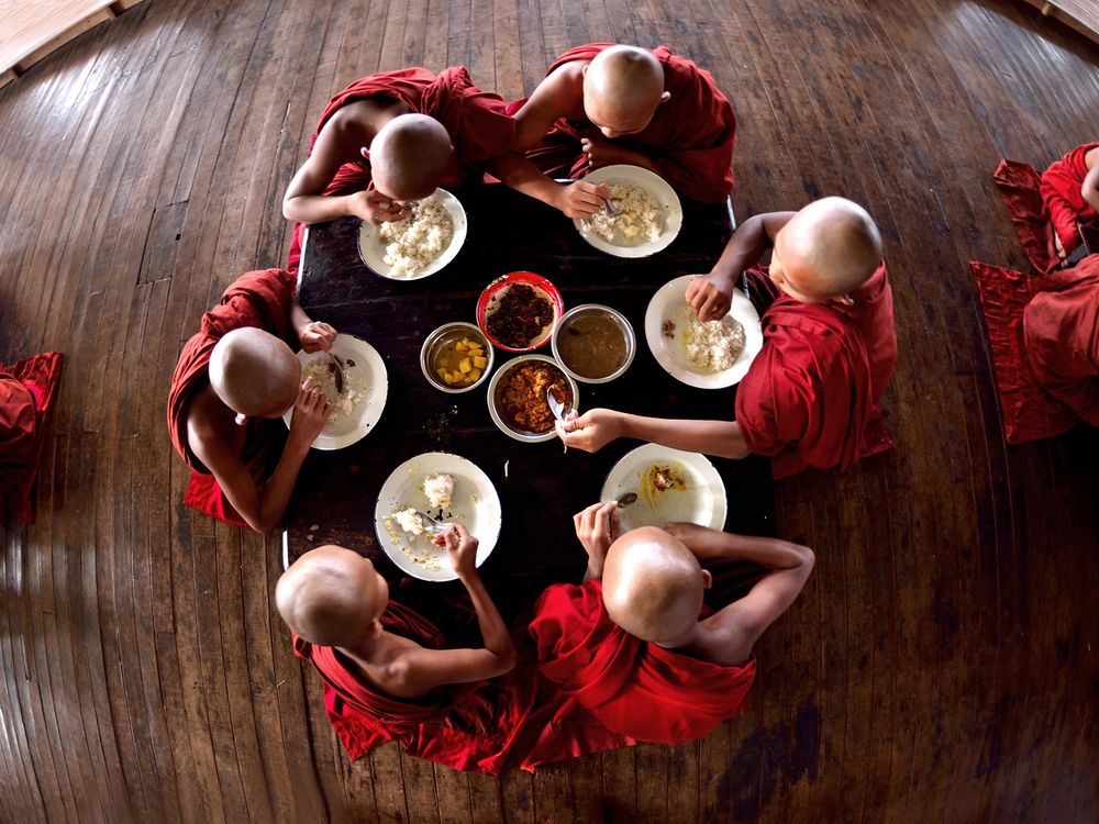 Novice monks having meal in monastery. | Smithsonian Photo Contest ...