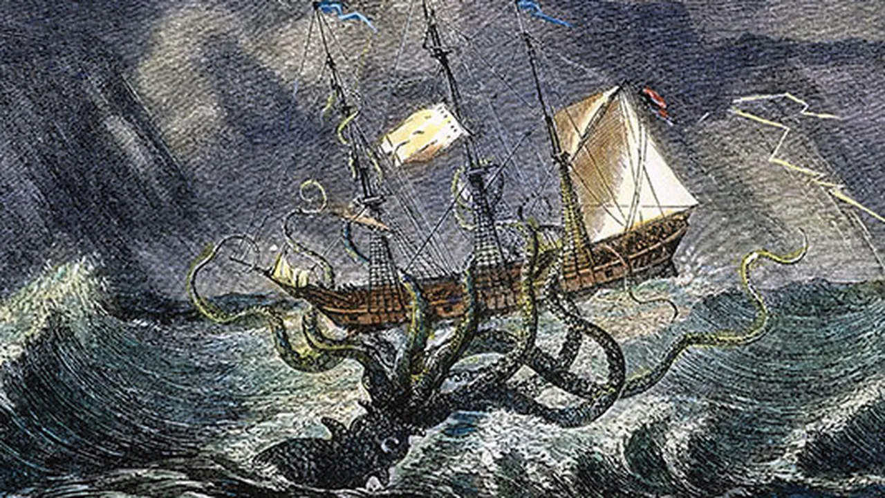 Giant Squid Attacking Ship Giant Octopus (Kraken) Attacking A Ship By