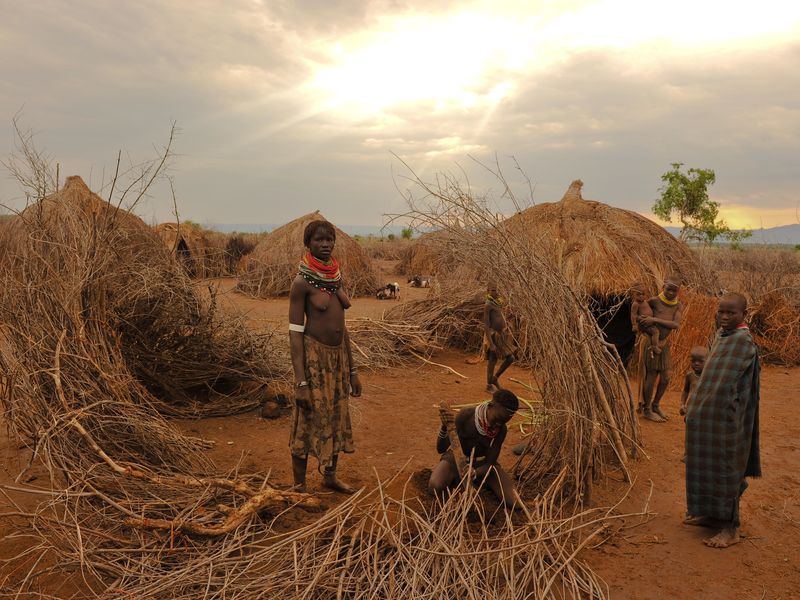 The semi nomadic Nyangatom tribe rebuild their village closer to the ...
