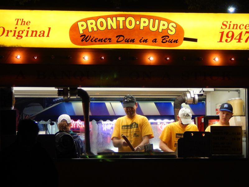 Pronto Pup stand after dark, near closing time at the state fair ...