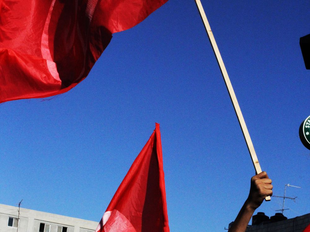The photo is taken during the demonstration of the PFLP (The Popular ...