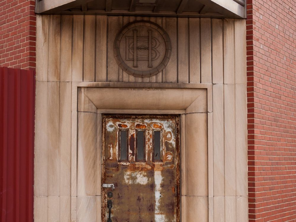 Front entrance of abandoned Hudepohl factory in Cincinnati, Ohio ...