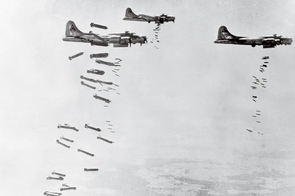 bombs falling from plane