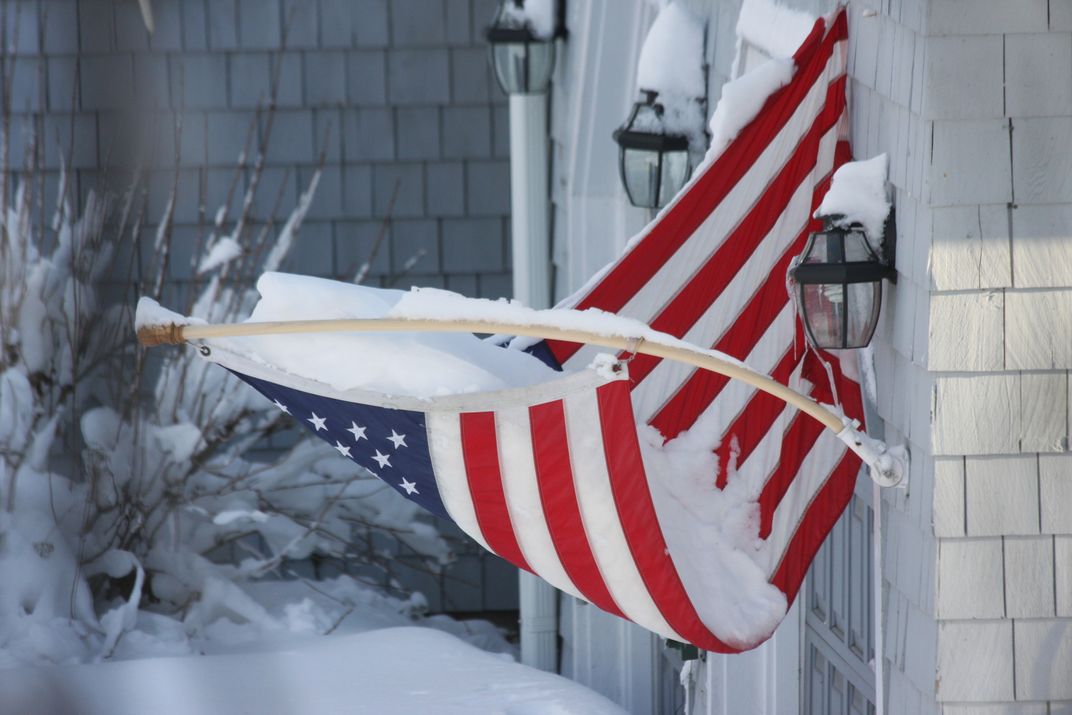 Our neighbor's flag filled with snow after the Blizzard of 2013 "Nemo ...