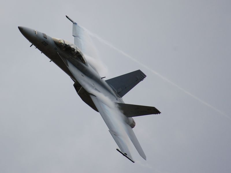 F-18 Hornet performing a high speed turn at the Great Georgia Airshow ...