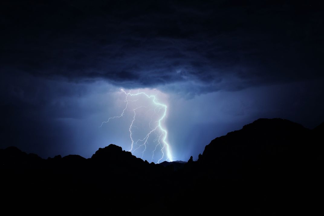 Lightning strikes in the Superstition Mountains of Arizona ...