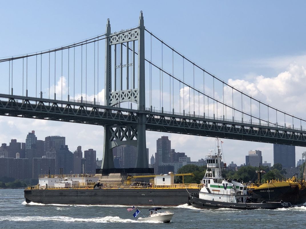 Tug Boat and Barge Beneath the Tri-boro Bridge | Smithsonian Photo ...