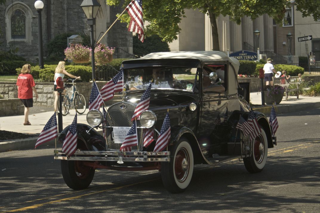 A bystander at a annual parade held in Haddonfield NJ on July 4 2010 ...