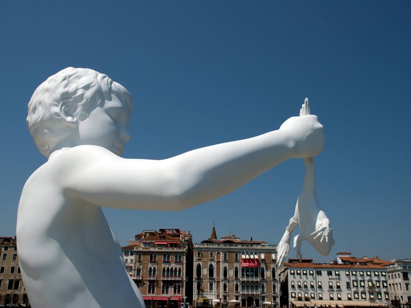 The sculpture from Charles Ray "Boy with a frog " befor the Punta Della ...