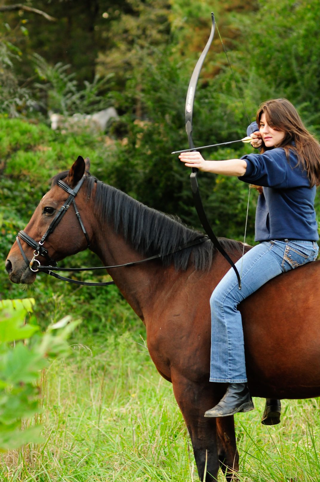 Adele practicing her archery while riding bear back on her retired race ...