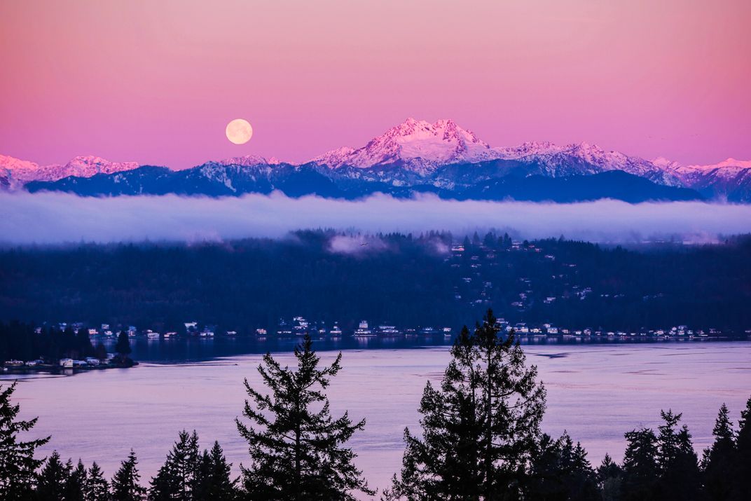 Moon, sunrise, and the Olympic Mountains | Smithsonian Photo Contest ...