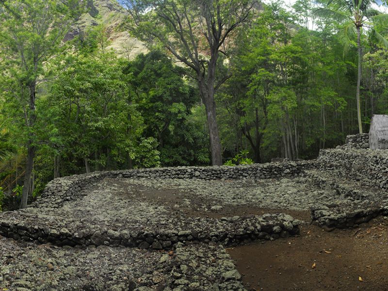 An ancient Hawaiian temple (heiau). This temple once was used for ...