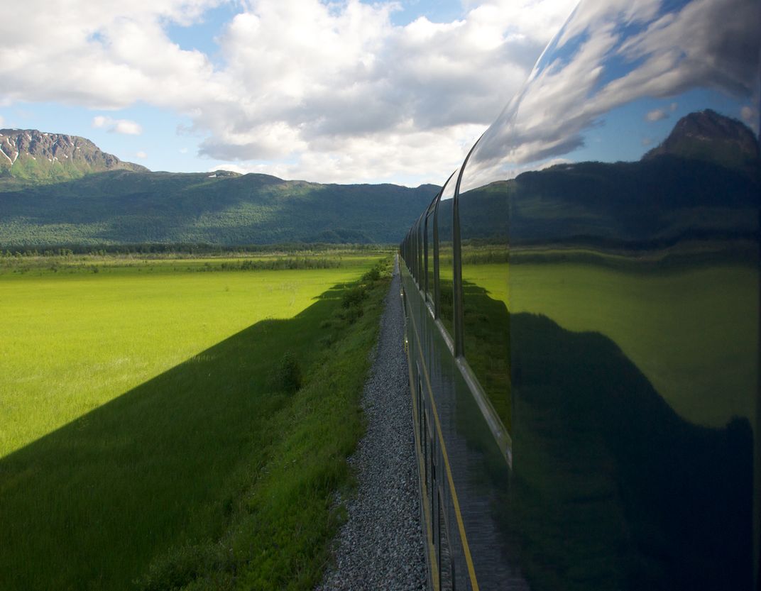 Alaska Railroad - Reflection photo of the passing landscape ...