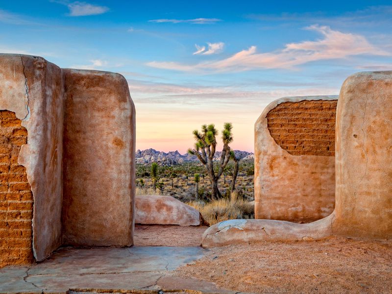 Adobe ruins of Ryan Ranch in Joshua Tree National Park. Built in the ...
